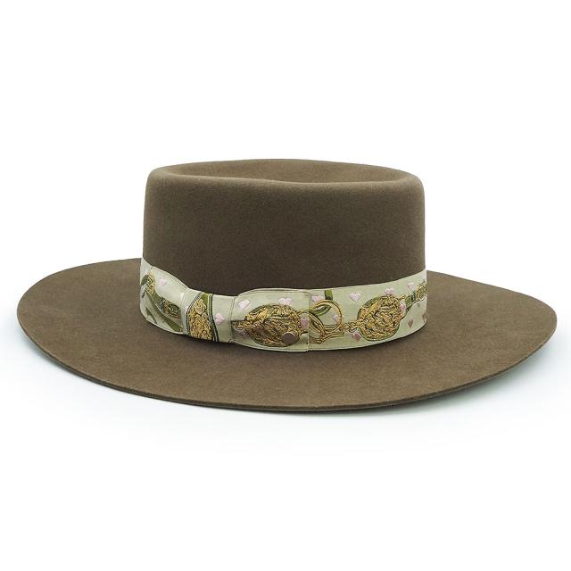（美品）エルメス HERMES ダコタ ラブ ブリッド ドゥ ガラ Brides de Gala ハット 帽子 58CM ラパン フェルト オリーブ グリーン カーキ