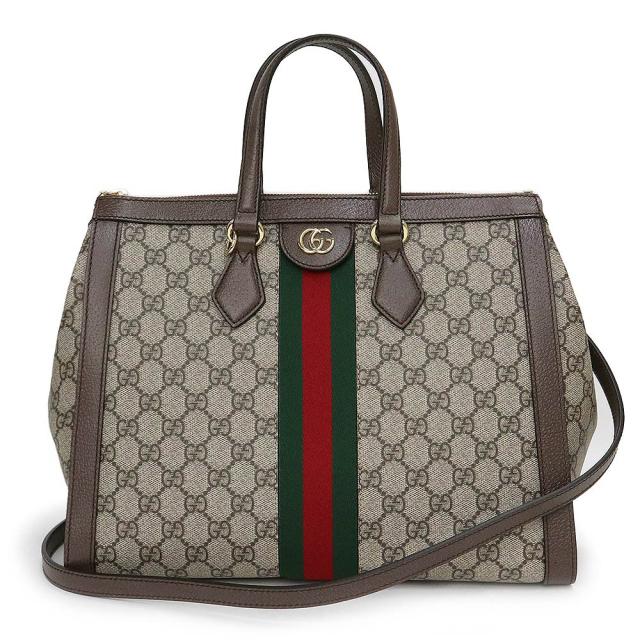 （未使用　展示品）グッチ GUCCI オフィディア ミディアム トップハンドル 2way ショルダー ハンドバッグ 斜め掛け GGスプリームキャンバス レザー ベージュ エボニー ブラウン ゴールド金具 ？524537