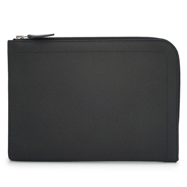 （新品・未使用品）エルメス HERMES ジップ タブレット トラベル ドキュメントケース ポーチ セカンド クラッチバッグ ヴォーエプソン レザー ノワール ブラック シルバー金具 D刻印