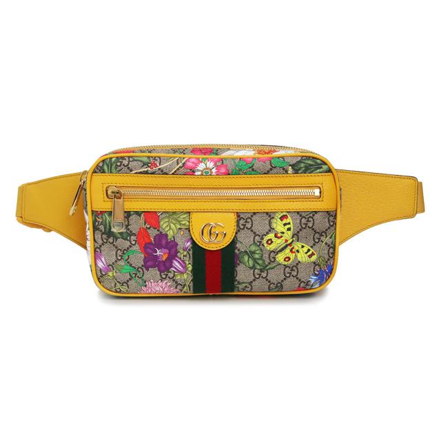（新品・未使用品）グッチ GUCCI オフィディア フローラ 花 蝶 ベルトバッグ ボディバッグ ウエストポーチ 斜め掛け GGスプリームキャンバス レザー ベージュ イエロー ゴールド金具 574796