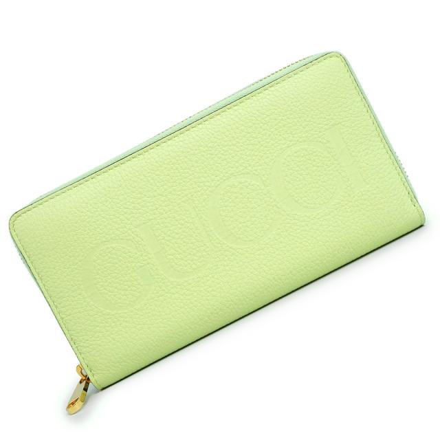 （新品・未使用品）グッチ GUCCI ロゴ ジップアラウンドウォレット ラウンドファスナー 長財布 レザー ライトグリーン アンティークゴールド金具 658691 箱付