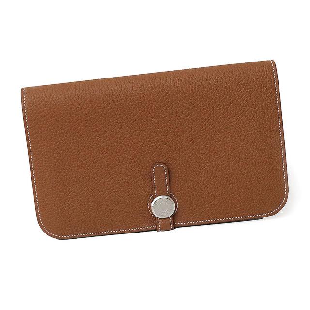 （未使用　展示品）エルメス HERMES ドゴン デュオ GM 二つ折り長財布 トゴ レザー ゴールド ブラウン シルバー金具 W刻印 箱付