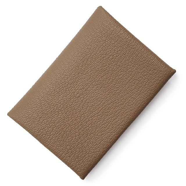 （新品・未使用品）エルメス HERMES カルヴィ デュオ コンパクト ケース 小銭入れ 財布 カードケース 名刺入れ 定期入れ パスケース シェーブルミゾール シェブル レザー エトゥープ エトープ グレージュ シルバー金具 W刻印 箱付
