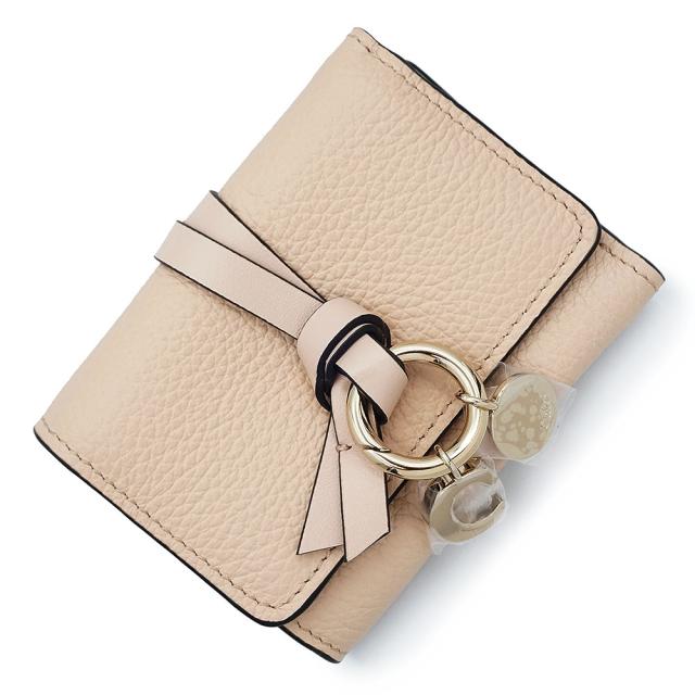 （新品・未使用品）クロエ Chloe アルファベット alphabet Cチャーム ミニトリフォールドウォレット Wホック コンパクト 三つ折り財布 カーフスキン レザー セメントピンク ゴールド金具 CHC21WP946 箱付