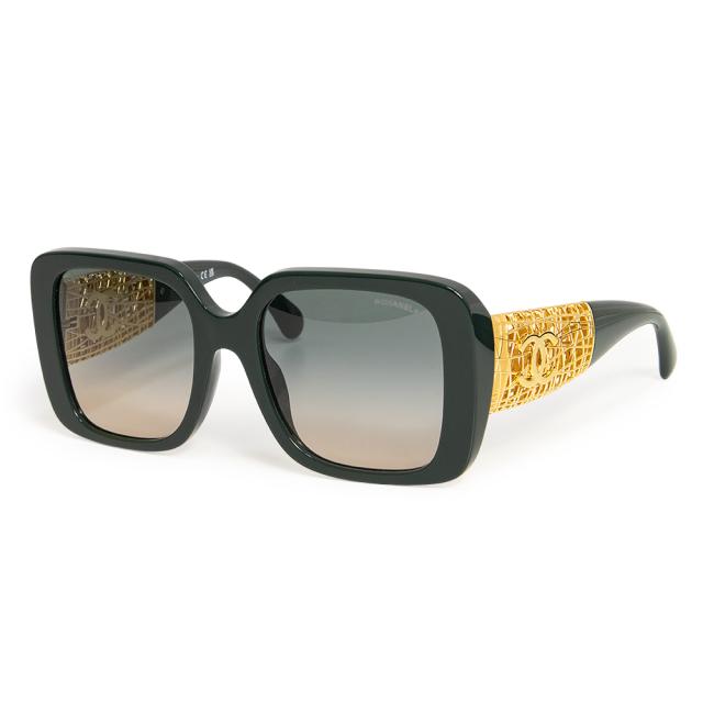 （美品）シャネル CHANEL スクエア シェイプ アイウェア ココマーク サングラス メガネ 眼鏡 アセテート メタル グリーン ゴールド金具 5532-A