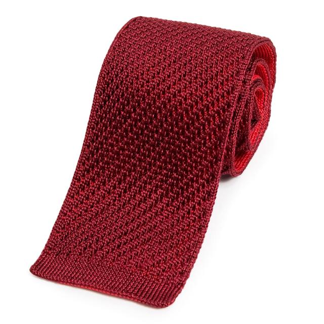 （新品・未使用品）エルメス HERMES CRAVATE TRICOT DE SOIE ユニ ニットタイ Hロゴ 刺繍 6CM ネクタイ シルク100％ ボルドー ルージュ レッド 箱付