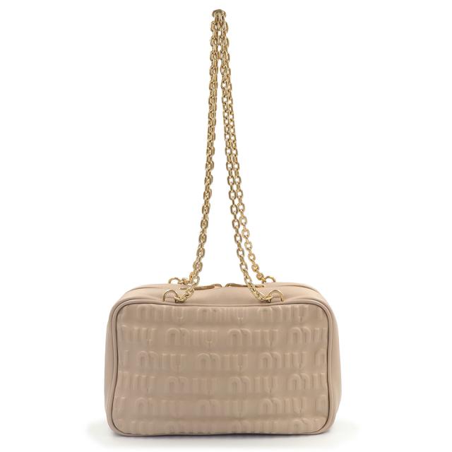 （未使用　展示品）ミュウミュウ miu miu エンボス ロゴ チェーン ショルダーバッグ レザー ベージュ ゴールド金具 5BB114