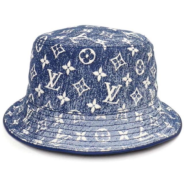 （未使用保管品）ルイ ヴィトン LOUIS VUITTON バケット ボブハット モノグラム デニム Sサイズ ポリアミド コットン レザー ブルー ゴールド金具 M77435