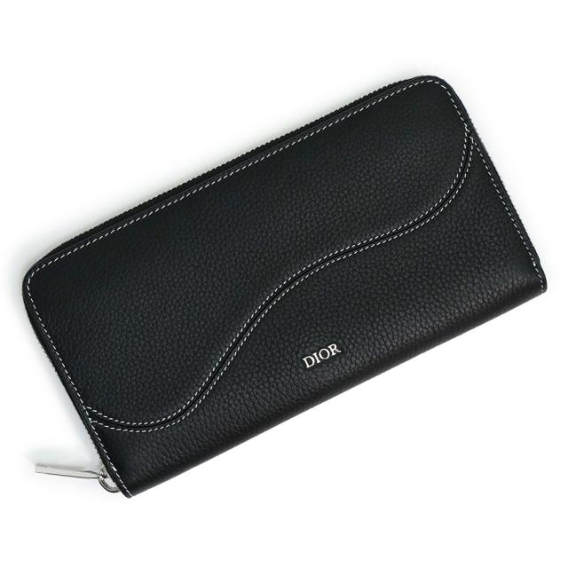 （新品・未使用品）ディオール Dior サドル Saddle ロングジップウォレット ラウンドファスナー 長財布 グレインドカーフスキン レザー ブラック シルバー金具 2ADBC315YKK 箱付