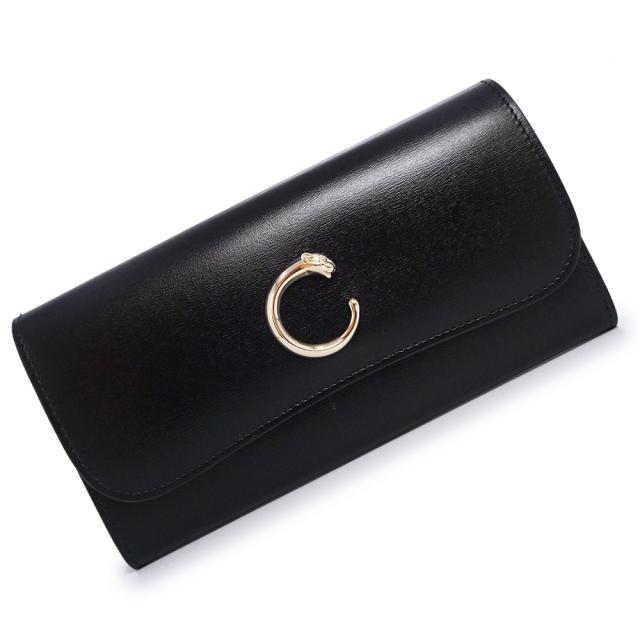 （未使用　展示品）カルティエ Cartier パンテール ドゥ カルティエ フラップ付インターナショナル ウォレット 二つ折り長財布 カーフスキン レザー ブラック ライトゴールド金具 L3002043