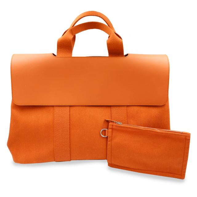 （未使用　展示品）エルメス HERMES ヴァルパライソ MM ハンドバッグ トワルシェブロン キャンバス カーフスキン レザー オレンジ シルバー金具 ポーチ付き