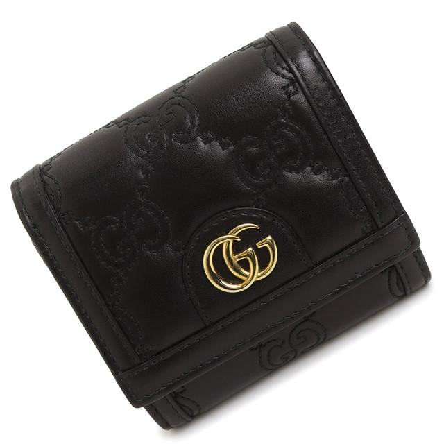 （中古）グッチ GUCCI GGマトラッセ カードケース ウォレット コンパクト 二つ折り財布 カーフスキン レザー ゴールド金具 723799