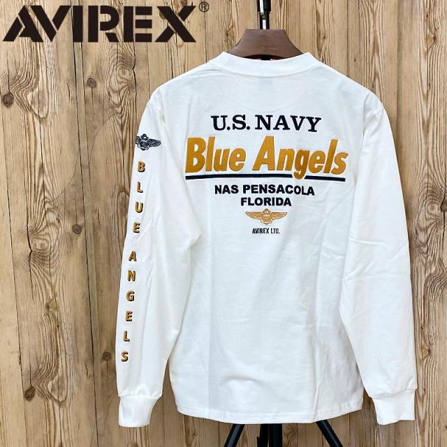送料無料 AVIREX アヴィレックス EMBROIDERED BLUE ANGELS 長袖Tシャツ ミリタリー 刺繍Tシャツ ロングTシャツ ロンT トップス アビレックス メンズ ブランド 783-4130010 ゆうパケ