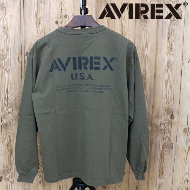 送料無料 AVIREX アヴィレックス MIL. STENCIL OFFICIAL LOGO ロングTシャツ ロンT ステンシル オフィシャルロゴ 長袖Tシャツ トップス 783-4230014 アビレックス メンズ ブランド ゆうパケ