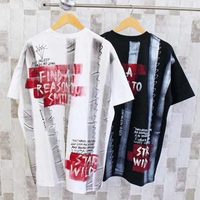 送料無料 KOREA selection コリアセレクション ペイント バックプリント クルーネック 半袖Tシャツ ヘビーウェイト コットン ドロップショルダー トップス 韓国ファッション メンズ レディース ユニセックス ゆうパケ