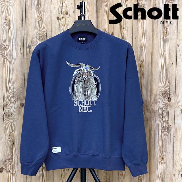 送料無料 Schott ショット メンズ COLOR FLOCKY GOAT CREW SWEAT カラーフロッキー ゴート クルースウェット トレーナー 長袖 トップス 782-4232006