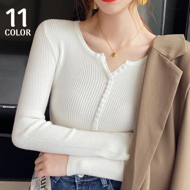 ニット セーター 長袖 レディース ヘンリーネック タイト スリム リブ 無地 シンプル カジュアル 暖かい 防寒 保温 秋冬の通販はau ...