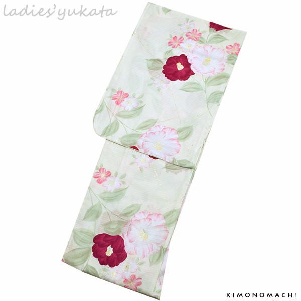 変わり織り 女性浴衣単品「生成り ワイン×ピンク 椿と桜」 フリーサイズ 綿浴衣 お仕立て上がり ボヌールセゾンss2512ykl35