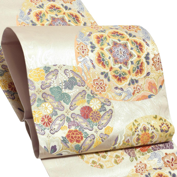 【Prices down2】袋帯 フォーマル 礼装袋帯「シルバー 貝合わせに華紋 リボン」とみや織物（株）謹製 西陣織証紙番号No.308 六通柄 日本製 西陣織 絹 未仕立て 黒留袖用 訪問着用 色留袖用 礼装用袋帯 新品 未使用 【メール便不可】＜T＞ss2512ofk40