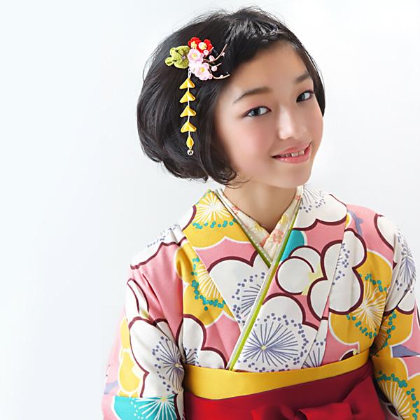 【中古品】袴セット レディース 卒業式 「二尺袖：ピンク 梅の花+袴：エンジ×矢絣」貸衣装処分 レンタル処分品 二尺袖 袴 卒業式 謝恩会に 【メール便不可】ss2512hkm30