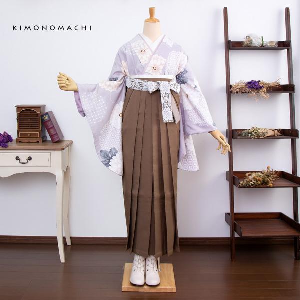 二尺袖 着物単品 「藤鼠色 雪輪取りに八重菊」 お仕立て上がり