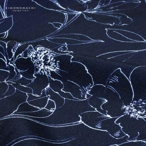浴衣 レディース 女性浴衣単品「フラワー ネイビー」ポリエステル浴衣