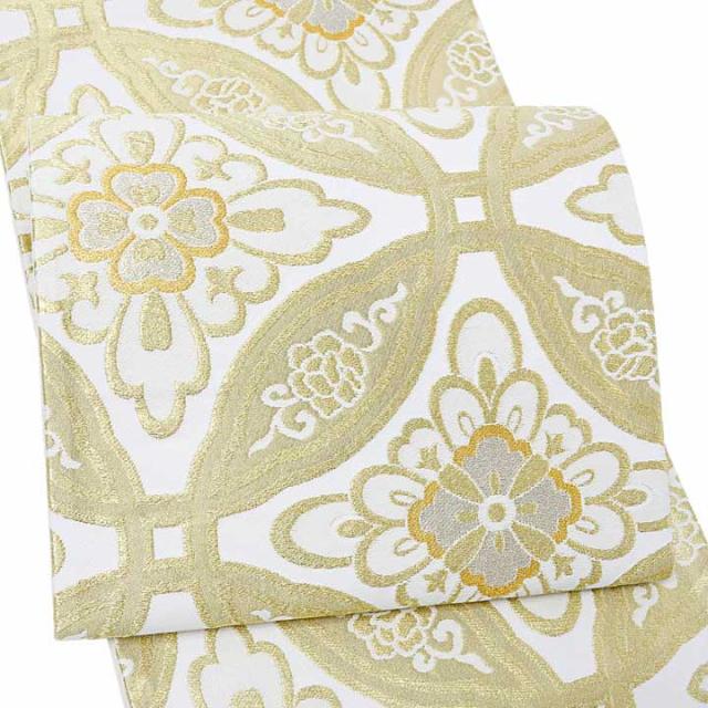 振袖 袋帯 単品「白地 金 花輪違い」日本製 お仕立て上がり 振袖用 袋帯 お仕立て済 振袖帯 結婚式 成人式 フォーマル【メール便不可】