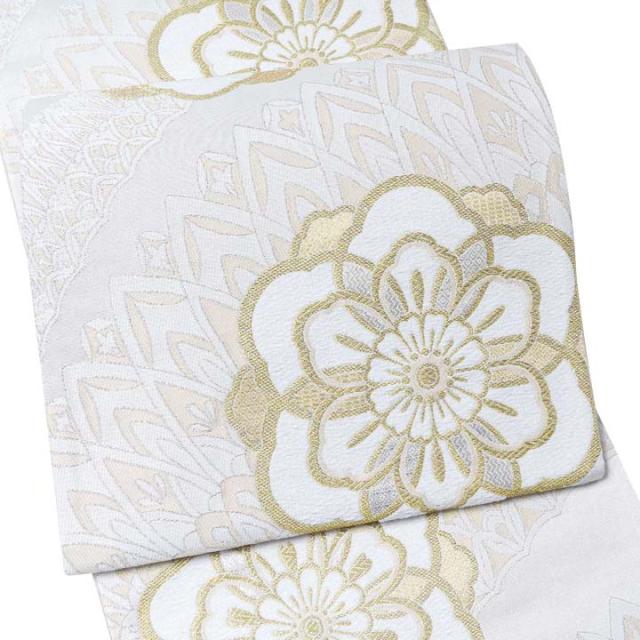 振袖 袋帯 単品「白×生成り色 金 唐花」六通柄 日本製 お仕立て上がり 振袖用 袋帯 お仕立て済 振袖帯 結婚式 成人式 フォーマル【メール便不可】