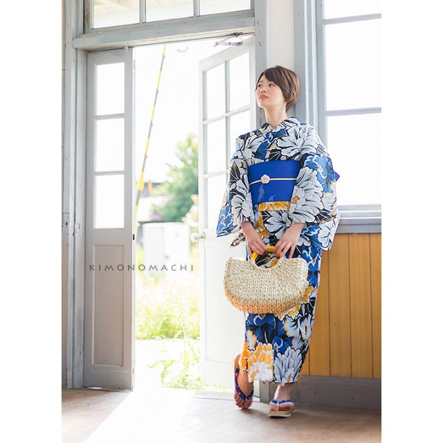 KIMONOMACHI 浴衣 レディース 浴衣と帯の2点セット 変わり織り浴衣と帯
