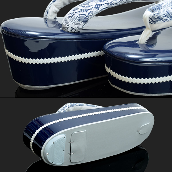 Prices down2】振袖草履 fussa 草履単品「紺色 レース」カッティング紐