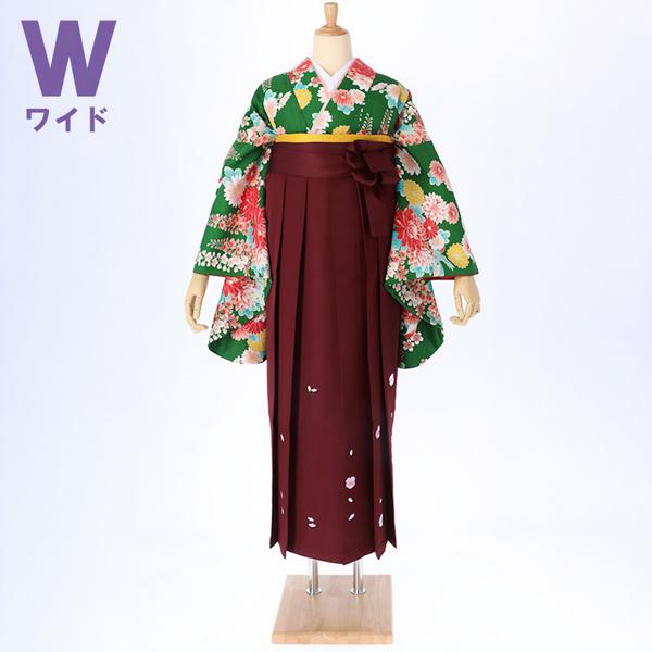 【中古品】二尺袖 単品「ワイドサイズ 緑 菊と藤の花」貸衣装処分 レンタル処分品 卒業式 【メール便不可】ss2512kck10