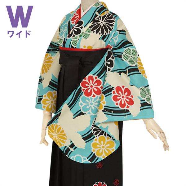 【中古品】二尺袖 単品「ワイドサイズ 水色 立涌に蝶」貸衣装処分 レンタル処分品 卒業式 【メール便不可】ss2512kck10