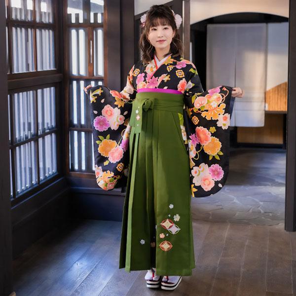 【中古品】二尺袖 単品「黒 桜楓橘 宝尽くし」貸衣装処分 レンタル処分品 卒業式 【メール便不可】ss2512kck10