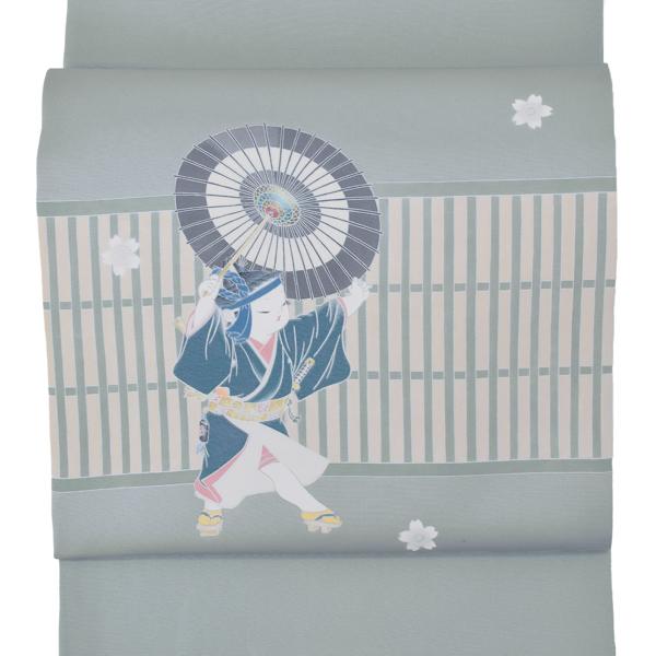 【中古品】仕立て上がり 名古屋帯 「童子 助六」 加賀友禅 人間国宝 二代目由水十久作 山崎美術織物【メール便不可】ss2512ong20