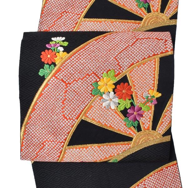 【Prices down2】【中古品】仕立て上がり 袋帯「黒地 菱形に源氏車」唐織 【メール便不可】＜T＞ss2512ofk20