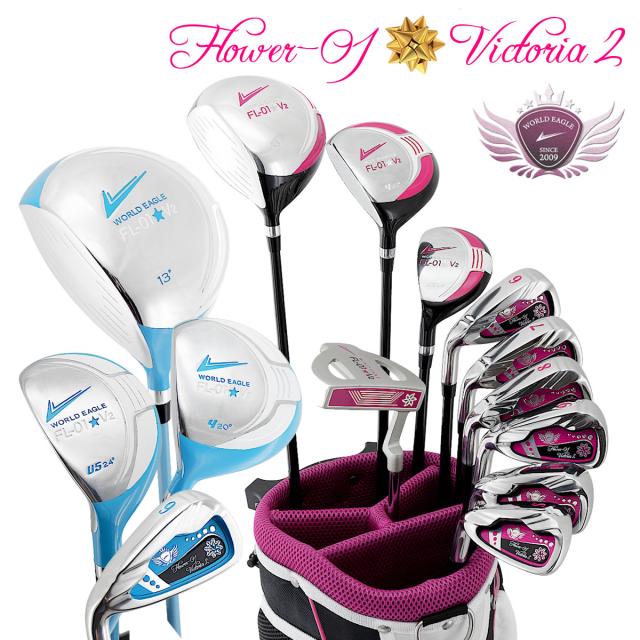 ワールドイーグル 左用 レフティー FL-01★V2 レディース13点クラブセット スタンド式軽量キャディバッグ付！
