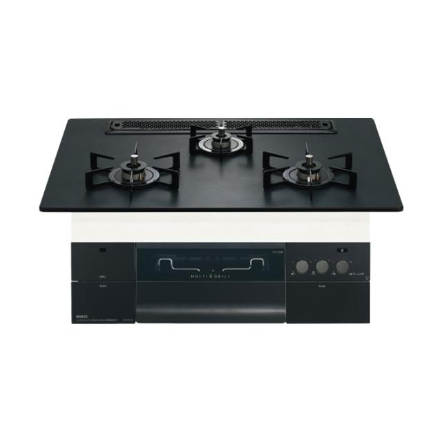 ノーリツ プロパンガス用 75cmビルトインコンロ PROGRE ラックリーナ プラチナブラックアルミ N3S23PWAAFBAEC-LPG