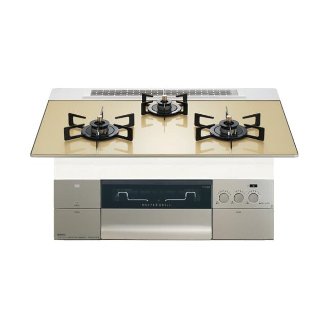 ノーリツ プロパンガス用 75cm天板ビルトインコンロ PROGRE FLAT シャンパンゴールド N3S23PWASFSTEC-LPG