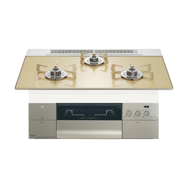 ノーリツ 都市ガス用 75cm天板ビルトインコンロ PROGRE FLAT シャンパンゴールド N3S23PWASFSTESC-13A