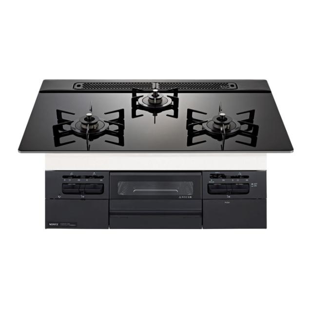 ノーリツ プロパンガス用 75cm天板ビルトインコンロ Fami ファミ N3WV7RWTP1-LPG ブラック