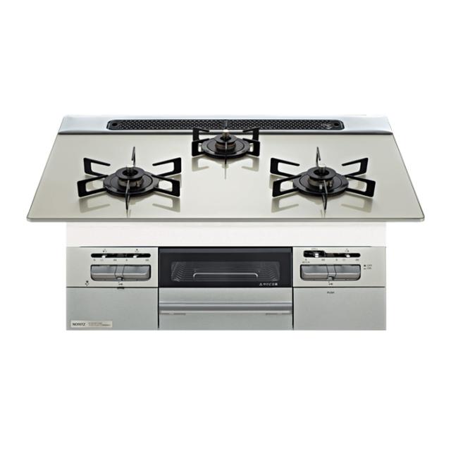 ノーリツ プロパンガス用 75cm天板ビルトインコンロ Fami ファミ N3WV7RWTP2SI-LPG ムーンシルバー