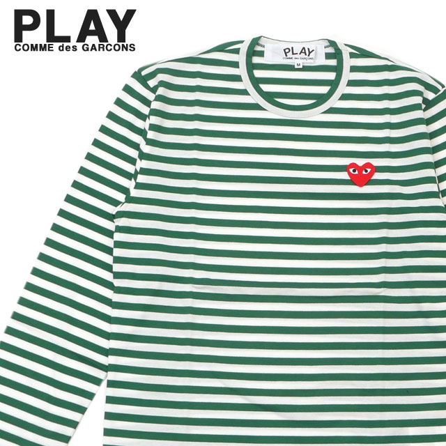新品 プレイ コムデギャルソン PLAY COMME des GARCONS MENS BORDER RED HEART L/S TEE 長袖Tシャツ GREEN グリーン 緑 TOPS