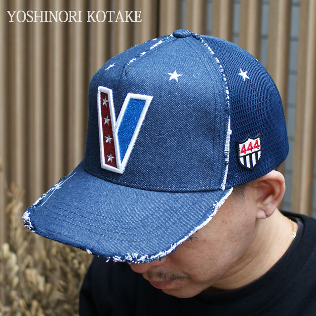 新品 ヨシノリコタケ YOSHINORI KOTAKE V LOGO MESH CAP メッシュキャップ INDIGO インディゴ ヘッドウェア