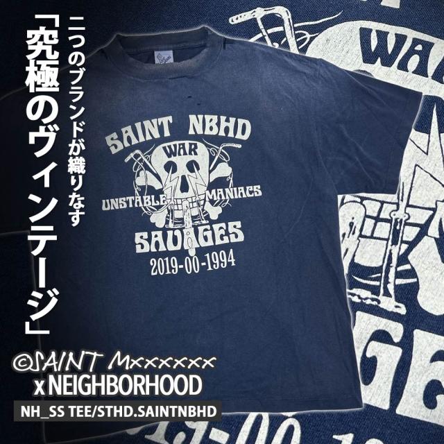 (2025新作)新品 セント マイケル SAINT MICHAEL x ネイバーフッド NEIGHBORHOOD NH_SS TEE/STHD.SAINTNBHD Tシャツ ヴィンテージ加工 SM-HR8-0000-C71 SAINT Mxxxxxx 半袖Tシャツ