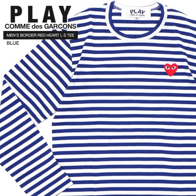 新品 プレイ コムデギャルソン PLAY COMME des GARCONS MENS BORDER RED HEART L/S TEE BLUE 202-000940-044x 新品 (TOPS)