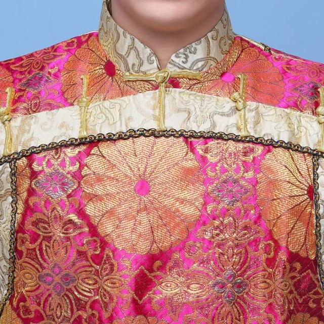 中国清朝服 古装古代地主服 長袍（チャンパオ） サテン地 橘色