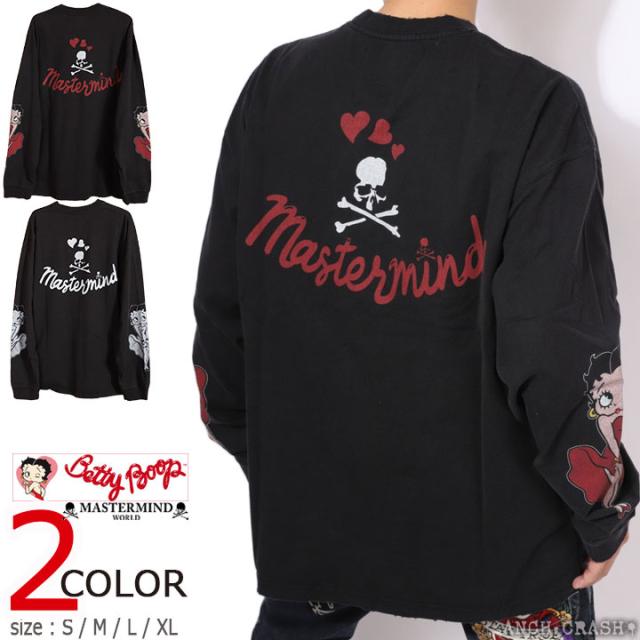 Betty Boop×MASTERMIND WORLD ダメージ加工 長袖Tシャツ  (MW25C15-TS208) 【送料無料】マスターマインドワールド ベティブープ ボクシーフィット オーバーサイズ