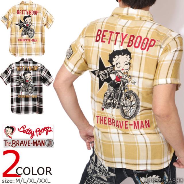 The BRAVE-MAN ベティブープ 半袖チェックシャツ (BBB-2521) 【送料無料】ブレイブマン BETTY BOOP 刺繍 ワッペン