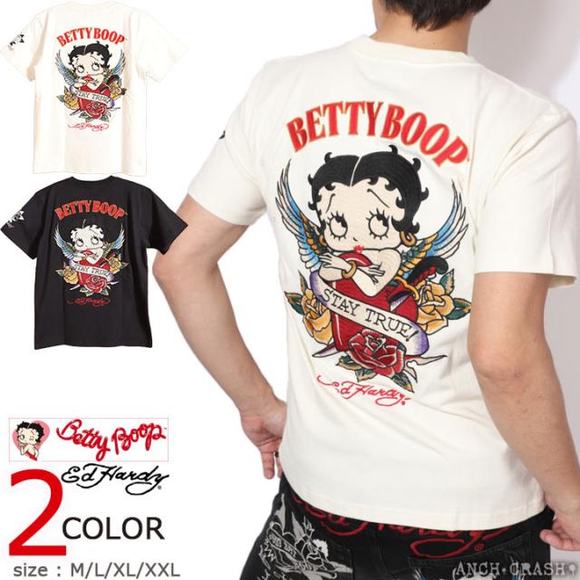 XLサイズのみラスト1点もってけ価格！在庫限りセール SALE 20%off BETTY BOOP×Ed Hardy 半袖Tシャツ (BED-2503) 【送料無料】ベティブープ エドハーディー 刺繍 ご奉仕品の為返品交換不可