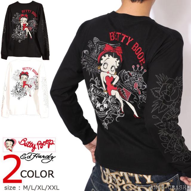 BETTY BOOP×Ed Hardy ロンTEE (BED-2507) 【送料無料】ベティブープ エドハーディー 刺繍 長袖Tシャツ